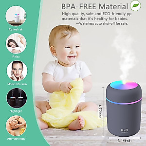 Gekestory Colorful Cool Mini Humidifier, Aromatherapy Essential Oil Diffusers, Cool Mist Humidifiers, Aroma USB Personal Desktop Humidifier for Bedroom, Car, Office. 2 Modes, Super Quiet (300ml Navy)