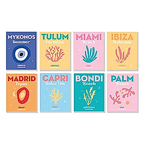 Print A To Z® Livingroom Wall Art Crayons Poster Prints Decor Set, UNFRAMED Set of 8 ( 8''x10'' ), Preppy room decor, Preppy wall decor, Preppy posters, Preppy pictures, Preppy paintings, Ibiza Print, Miami Wall Art, Travel Prints, Capri Print, Mexico Pri