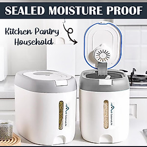 SalamaLife Airtight Food Storage Multi-Purpose Plastic Container with Lids -22 lbs Bucket, Rice dispenser & sugar container-dog food storage, Cereal & Grain Storage- White/Grey