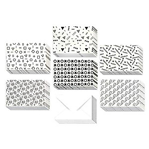 36 Pack All Occasion Assorted Blank Greeting Cards - 80's Retro Black and White Designs - Greeting Cards with Envelopes Included 4 x 6 Inches Thank You Cards, Birthdays, Graduations,Congratulations