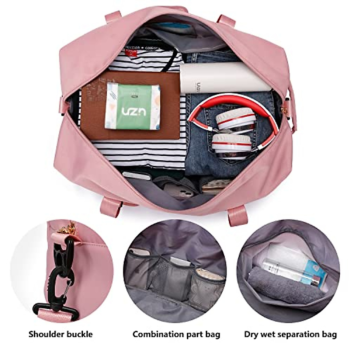Laripwit Travel Duffle Bag Large Size Gym Bags for Women Weekender Duffel Bag with Shoes Compartment Overnight Bag Women 55 L, Pink
