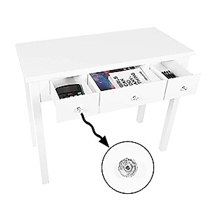 STHOUYN Home Office Small Writing Desk with Drawers Bedroom, Study Table for Adults/Student, Vanity Makeup Dressing Table Save Space Gifts White (White)