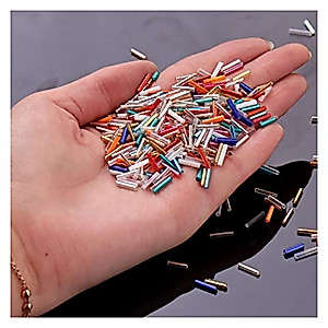 NHBT YU 2x9mm 240pcs Czech Glass Tube Bugle Glass Seed Gasket Beads Crystal Long Tube Beads Made by Austria DIY Jewelry Making Accessory T725 (Color : Transparent, Size : 2x9mm 240pcs)