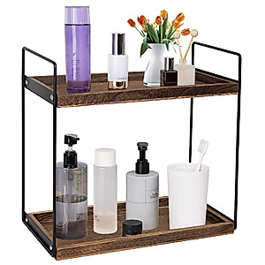 FUFUBAY 2 Tier Bathroom Countertop Organizer,Countertop Organizer,Bathroom Shelves, Counter Standing Rack,Countertop Storage Shelf,Bathroom Sink Shelf,Organizer for Cosmetics(Dark Brown)