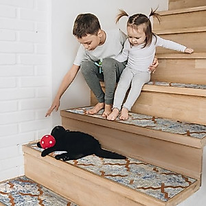 Stair Treads Non Slip Stair Carpet Treads, Carpet Stair Treads for Wooden Steps Indoor 15 pcs 8 * 30 inch,Removable Quick-Dry Machine Washable,Stair Rugs for Kids and Dogs,Golden Diamond