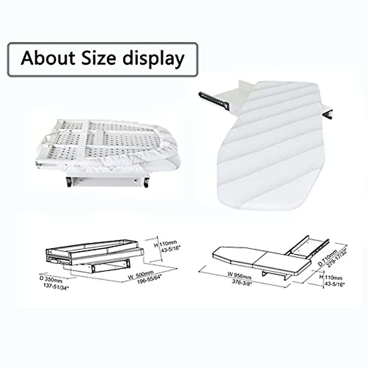 Closet Pull-Out Ironing Board Retractable 180 Degree Rotation Ironing Board Portable Folding Iron Board for Sewing, Craft Room, Household, Dorm 19.6" W x 13.7" D x 4.3" H