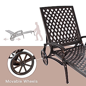 Villeston Chaise Lounges for Outside - Lounge Chairs Outdoor Set of 3 Pool Tanning Chair Adjustable Patio Recliner with End Table Cast Aluminum for Beach Yard, Antique Bronze