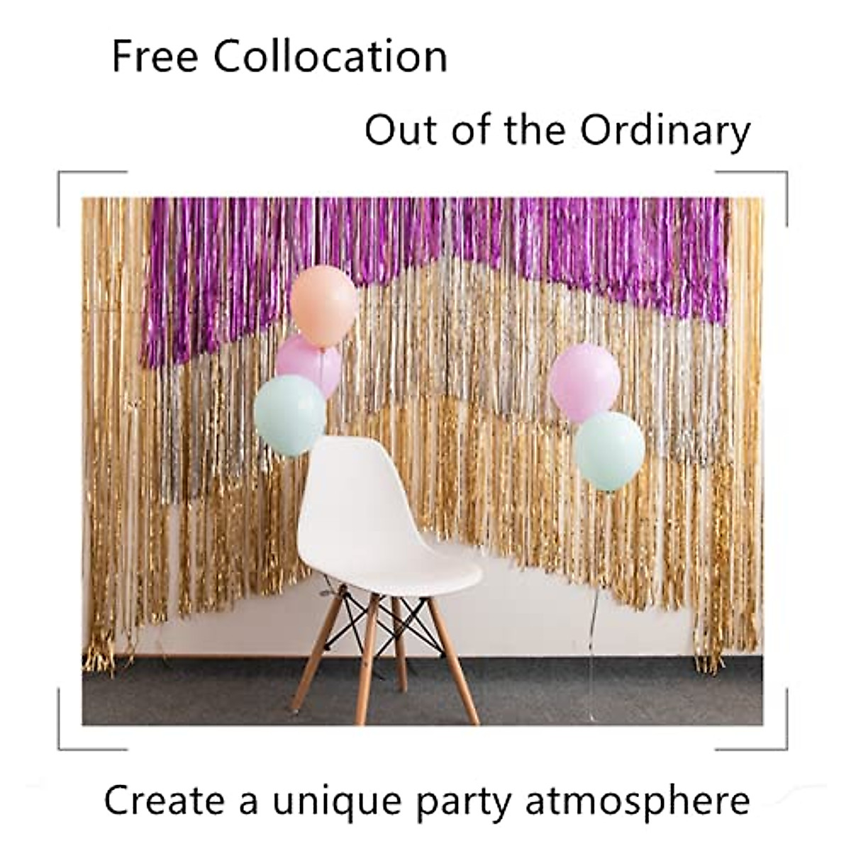 MORANTI 2 Pack 3 ft x 8 ft Metallic Tinsel Foil Fringe Curtains Party Backdrop for Birthday Party Photo Backdrop Decorations (Hot Pink, Black)