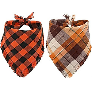 Fall Dog Bandana Autumn Thanksgiving Plaid Reversible Triangle Bibs Scarf Accessories for Dogs Pet