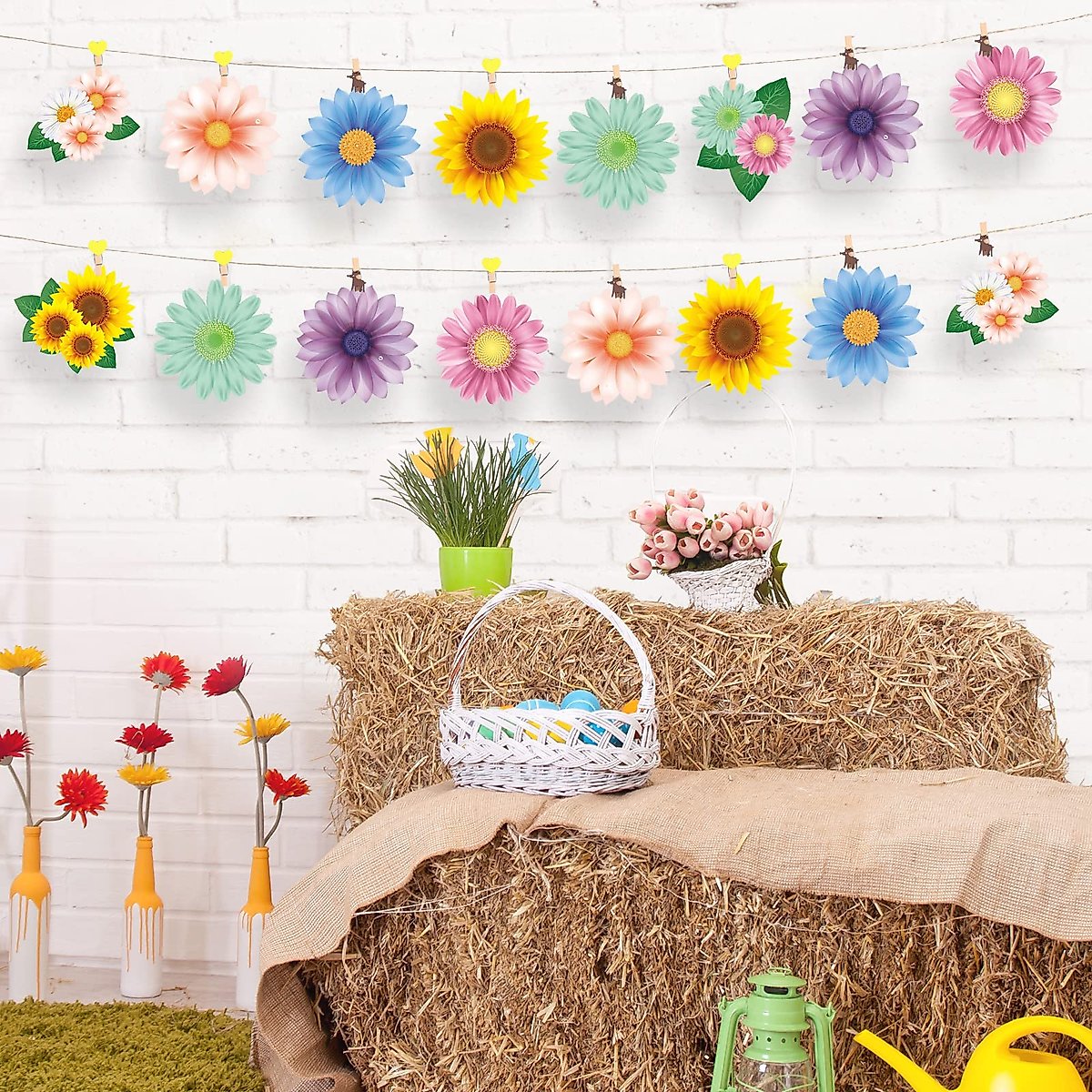 45 Pcs Summer Sunflower Cutouts Sunflower Bulletin Board Cutouts Sunflower Daisy Wall Decals with Glue Point Dots Sunflower Bulletin Board Decorations for School Birthday Party Baby Shower Home Decor