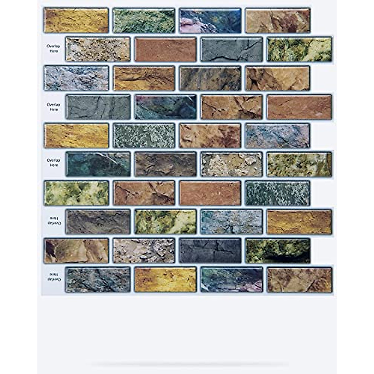 Art3d 10-Piece Peel & Stick Kitchen/Bathroom Backsplash Tiles, 12" X 12" Colorful Marble Tile Design