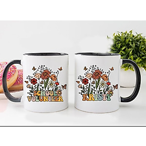 Personalized School Volunteer Week Gift School PTO PTA Travel Mug Flowers for Women Personalized Insulated Cup School Staff Appreciation Day Employee Custom Name Mug Occupation Accent White Mug