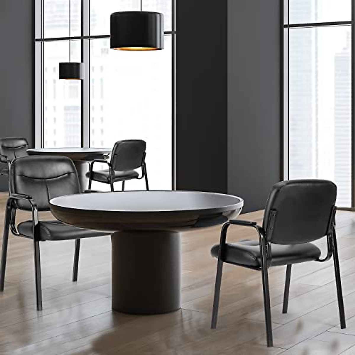 Guest Reception Chair - Waiting Room Chair Set of 2 with Fixed PU Leather Padded Armrest, Clinic Chairs with Lumbar Support,Office Desk Chairs without Wheels for Restaurant, Library, Barber Store