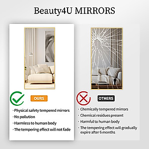 Beauty4U 65" x 24" Full Length Mirror with Stand, Gold Wall Mounting Full Body Mirror, Metal Frame Full-Length Tempered Mirror for Living Room, Bedroom