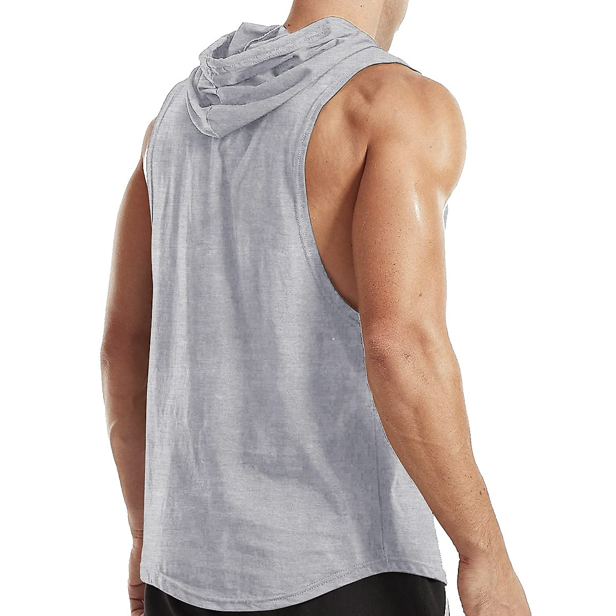 Men's Workout Bodybuilding Hoodies Tshirt Athletic Training Tank Tops Cotton Gym Hooded Top Cut Off Sleeveless Muscle T-Shirt Gray M