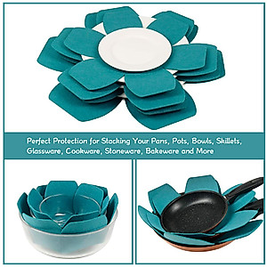 BYKITCHEN Pot and Pan Protectors, Set of 12 and 3 Different Sizes, Larger & Thicker Felt Pan Protector Pads, Cyan Pot Separators Protectors for Stacking and Protecting Your Cookware