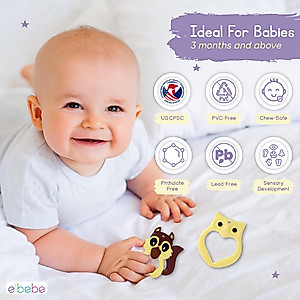 Elbebe Silicone Teething Toys - Baby Teething Toys - Baby Teether - Silicone Teethers for Babies - Baby Chew Toys - Silicone Baby Teether - Infant Teething Toys - Owl & Squirrel - Set of 2
