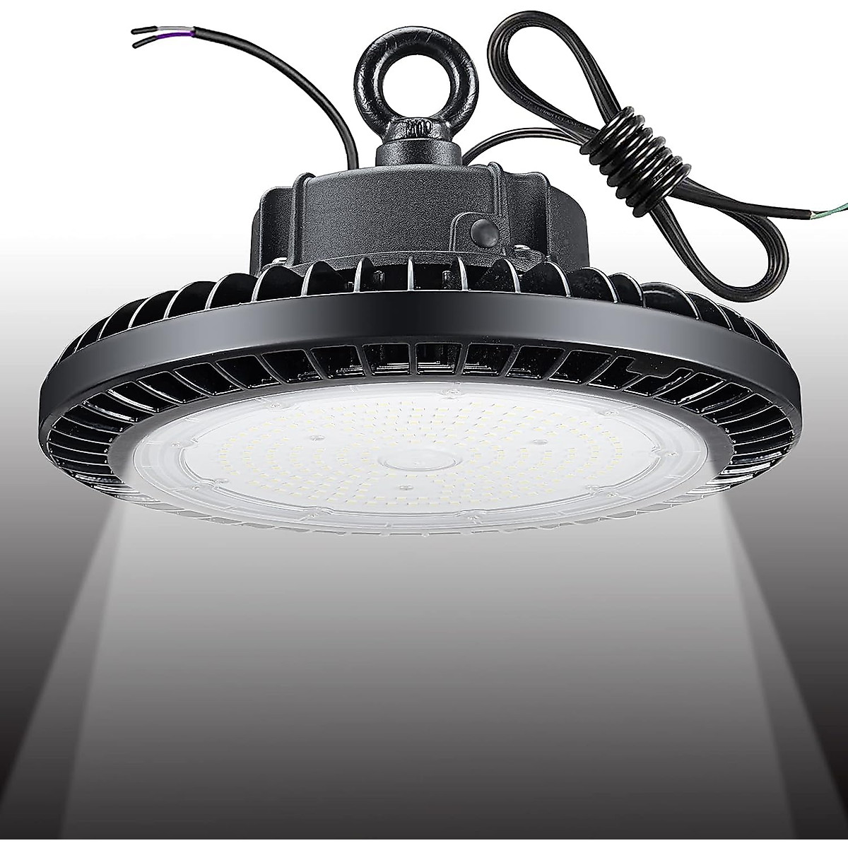 Qmix 150W High Bay LED Light, 22500 Lumens 5000K Daylight UFO High Bay Shop Light, Equivalent to 600W MH/HPS, DLC ETL Listed IP65 Waterproof Commercial Bay Lighting