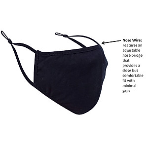 Simlu 6 Pack Premium Fabric Face Mask Reusable with Adjustable Elastic, 2 Layer,Cotton, Breathable, Nose Wire Black Cloth face Mask Washable Fits Men Women and Kids Made In USA