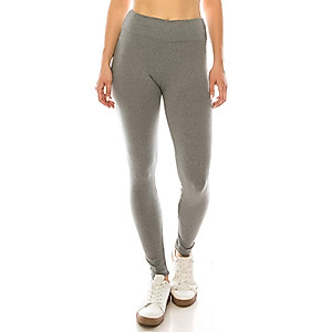 Leggings Depot Women's 3" Waistband Yoga High Waisted Solid Leggings Pants (Full Length, Heather Gray, Small)