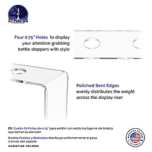 Marketing Holders Wine Bottle Topper Display Stand 4 Slot Rack .75 Inch Wide Holes Stand Premium Clear Acrylic 9.75 Inch Wide by 2 Inch Deep Showcase Your Collection