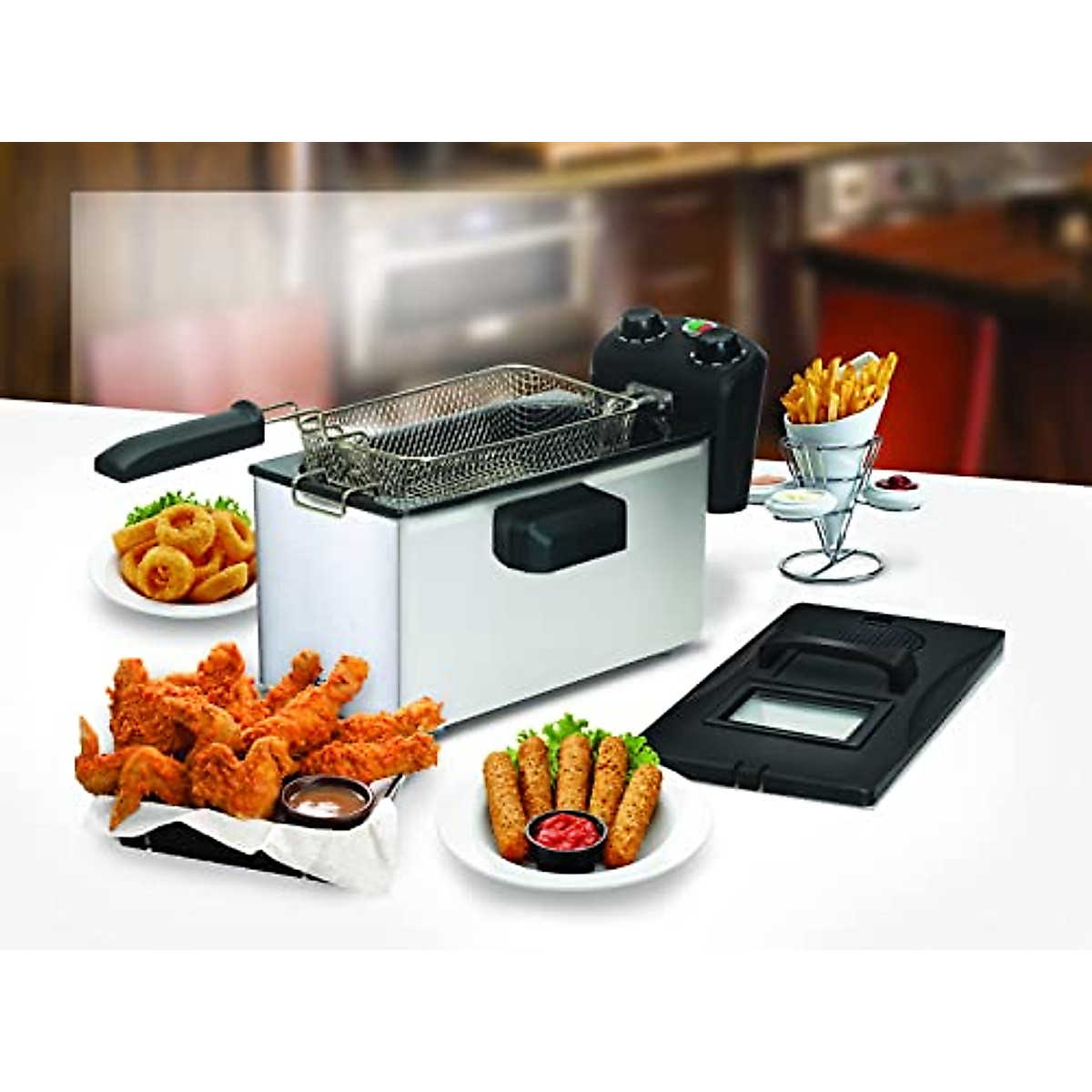 Elite Gourmet EDF-3500# Electric Immersion Deep Fryer. Removable Basket, Timer Control Adjustable Temperature, Lid with Viewing Window and Odor Free Filter