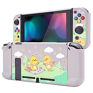 PlayVital Back Cover for Nintendo Switch Console, NS Joycon Handheld Controller Protector Hard Shell, Dockable Protective Case with Colorful ABXY Direction Button Caps - Picnic Fair