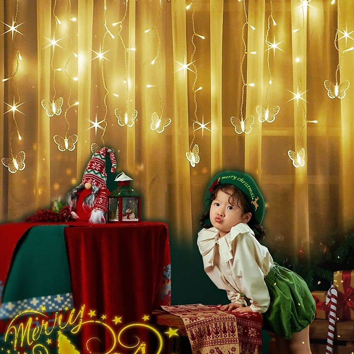 Cynzia Butterfly Curtain Lights, 8 Modes 48LED Twinkle String Light with Remote 4.9FT USB Powered Window Fairy Light, Decorative Lights for Bedroom, Party, Wedding, Holiday, Christmas (Warm White)