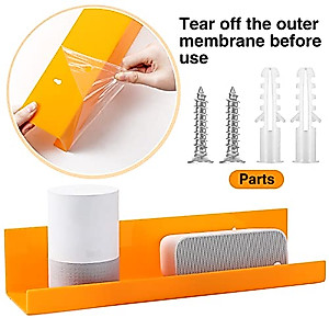 Namalu 4 Pcs Acrylic Floating Shelves 15" Wall Mounted Floating Bookshelf for Kids Room Orange Display Ledge Wall Shelves for Bathroom Bedroom Living Room Kitchen Organizer