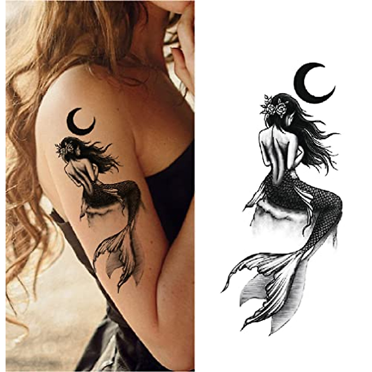 YAKAGO 13 Pieces Mermaid Temporary Tattoos For Women Girls Waterproof Fake Tattoo Stickers