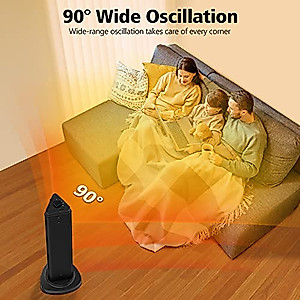 Electric Patio Heater, Oscillating Outdoor Heater for Instant Warm, Infrared Space Heater with Tip-Over Protection, Portable Handle, Super Quiet, Radiant Tower Heater for Garage Large Room, Black