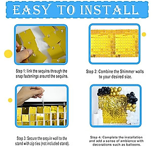 Gold Square Shimmer Wall Backdrop 12PCS Sequin Panels Backdrop Wall for Birthday Party, Anniversary Wedding Engagement Decoration