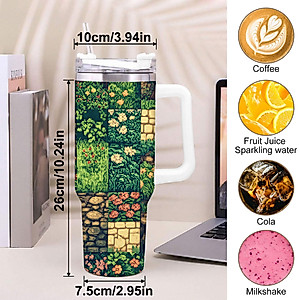 FOCIUZTA 40oz Pixel Art Nature Scenery Tumbler with lid, Travel Coffee Cup, Ideal for Easter, Gaming Enthusiast, Mother Day, and birthday gifts