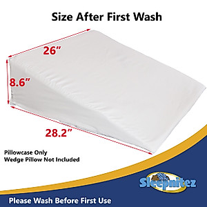 Sleepnitez Bed Wedge Pillow Case Cover, White Loose Fitting 100% Egyptian Cotton Wedge Pillowcase for Our 8" Wedge Pillow. Zip Closure for Easy Removal.