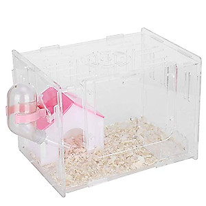 Hamster Single Layer House, Single Layer Pet Cage Transparent Hamster Cage, Hamster Supplies with Feeding Basin Acrylic Aquarium Aniamals Pets for Fish Tank(Small)