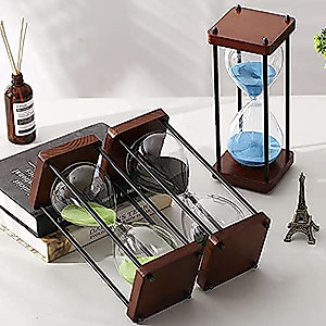 BAWAQAF Square Wood Bottom Glass Hourglass 60 Minutes Time Timer Interesting Home Ornaments Sandglass Kitchen Hour Meter Golden Sand Clock, Black