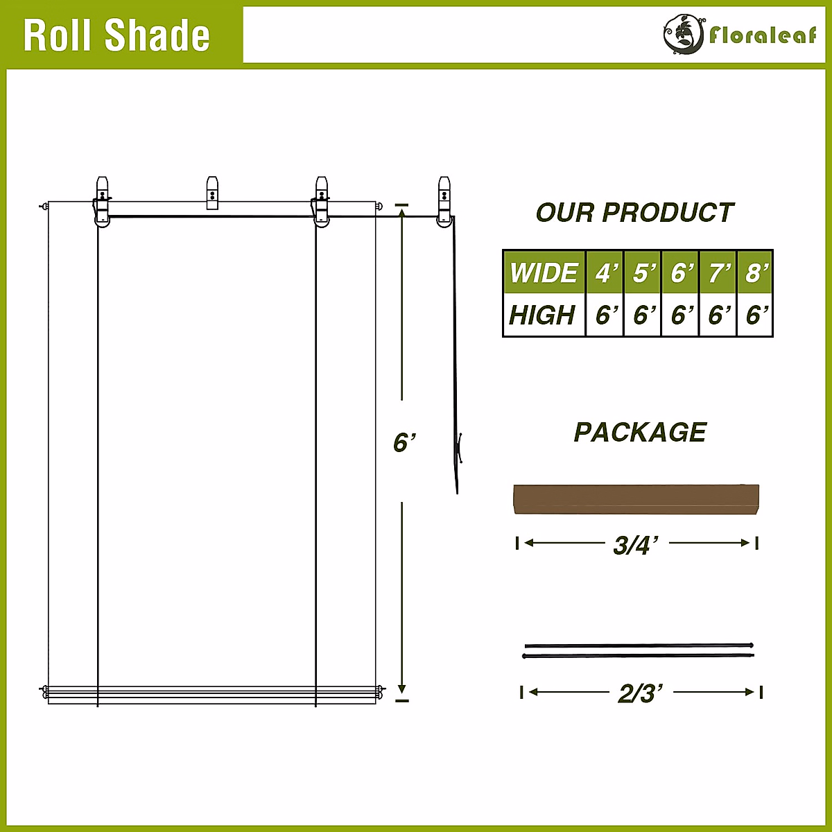 FLORALEAF Outdoor Roller Shades 7'W x 6'H Window Blinds for Porch Screen Deck Pergola Patio Balcony Gazebo Privacy Sunshade Roll Up Outdoor, Light Grey