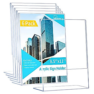 Annecy Sign Holder 8.5x11 6 Pack, Clear Slanted Plastic Sign Holder 8.5 x 11 Standing, Display Vertically Menu, Document, Paper, Suitable Desktop for Coffee, Hotel, Office, Public