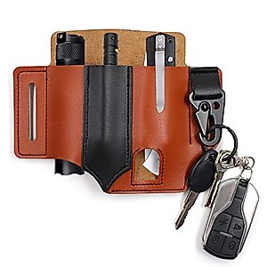 GORGECRAFT Leather EDC Pocket Organizer for Men Leatherman Pen Holder Sheath Key Fob Flashlight Sheath Holster EDC Leather Pouch Multitool Sheath for Belt（Black）
