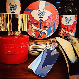 Valentynka Tallow Shaving Soap. Enriched with Donkey Milk, Water Buffalo Milk, Whey Proteins, Omega 3, Omega 6, Hops Extract. Canadian Fir, Leather, Orange, Jasmine, Sugar, Amber, Saffron, Cedarwood