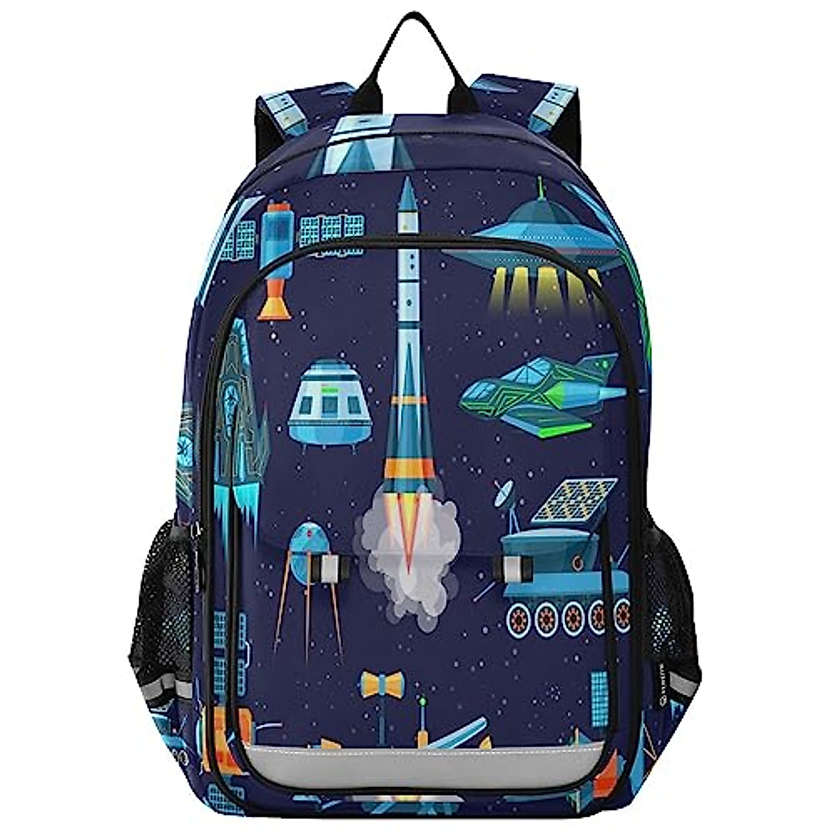 Glaphy Rocket Spaceship Outer Space Backpack School Bag Lightweight Laptop Backpack Students Travel Daypack with Reflective Stripes