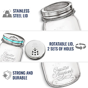 Bormioli Rocco Quattro Stagioni Variety Pack, Set Of 3 Mason Jars - Salt And Spice Shaker - Grater - Sifter, Strainers, Sieve - 8.5 Oz. Durable Glass, Stainless Steel Lid, Made In Italy.