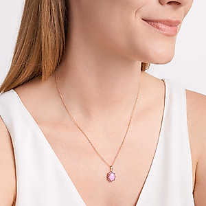 MORGAN & PAIGE 14k Rose Gold Plated Sterling Silver Created Pink Opal and Created Pink Sapphire Halo Pendant Necklace, 18"