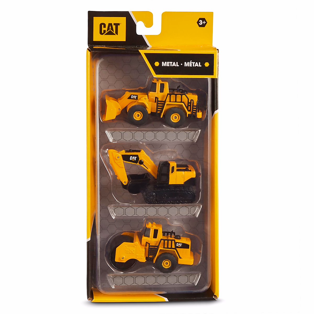 CAT Construction Toys CAT Construction Die Cast Metal 3 Pack Vehicles - Steam Roller/Excavator/Wheel Loader for Ages 3+