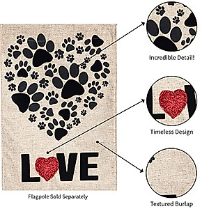 Evergreen Pet Lovers Paw Prints Heart Burlap Flag | 18 x 12.5 inches |Indoor Outdoor Weather Resistant | Double Sided | Valentine's Day or Pet Appreciation for Home House Garden Décor
