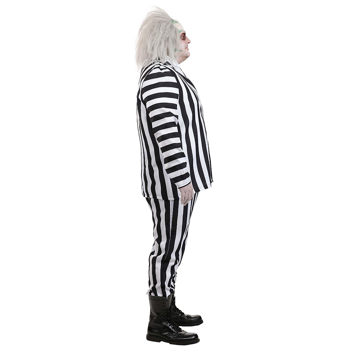 Plus Size Beetlejuice Costume - Black & White Striped Tuxedo Jacket, Pants, and Attached Shirt & Tie, Officially Licensed 3X