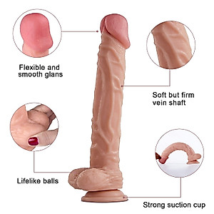 SHEQU Realistic Dildo with Suction Cup, 10 Inch Silicone Dildo for Women, Dong with Balls Fake Penis Adult Sex Toys Female Massage Masturbation Vaginal G-spot and Anal Play