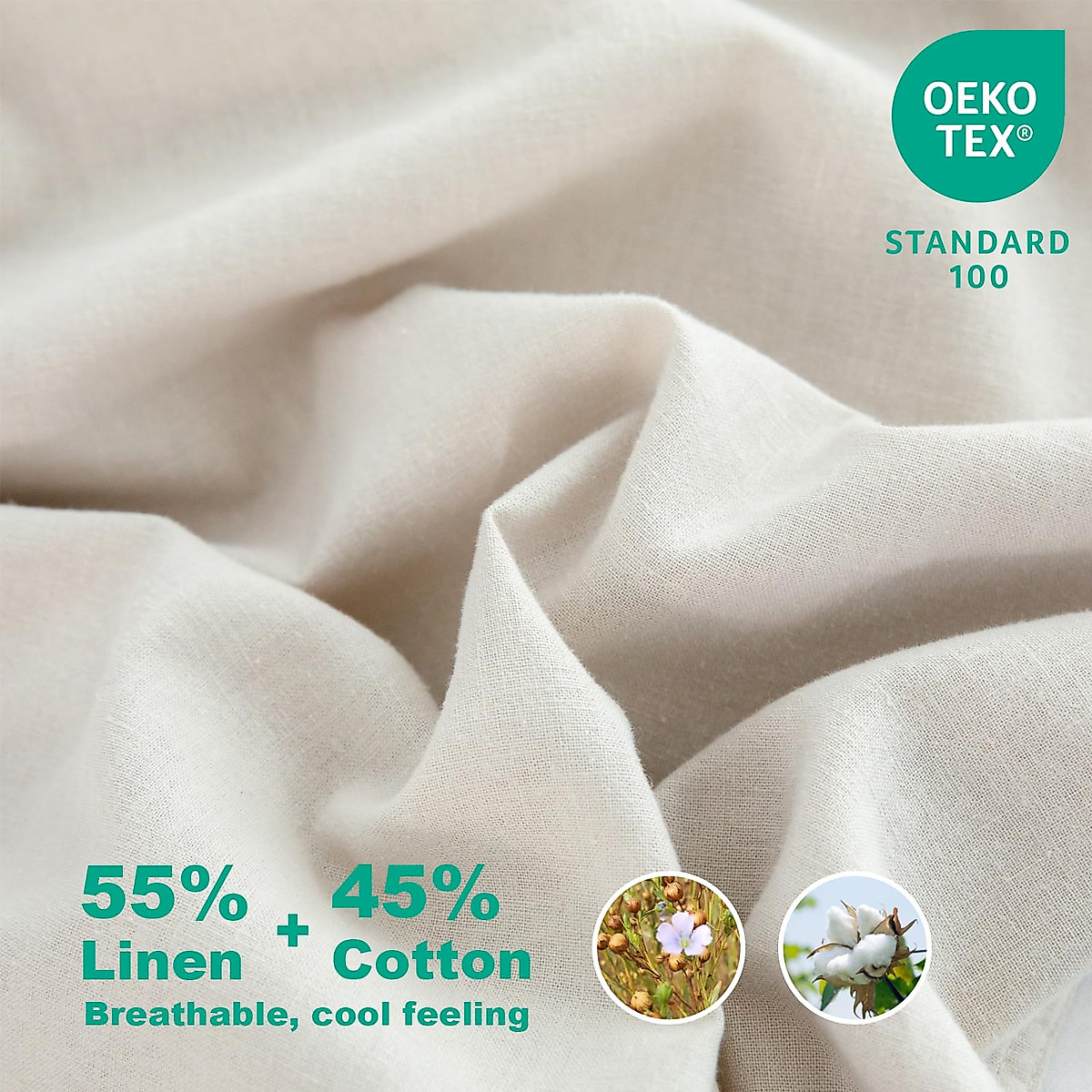 Talasily Linen Sheets Queen Linen Bed Sheet, 4 Piece Breathable Linen Cotton Sheets Queen Size Set, Linen Cotton Blend Sheets for All Seasons- Deep Pockets, Easy-Fit, (Queen, Beige)