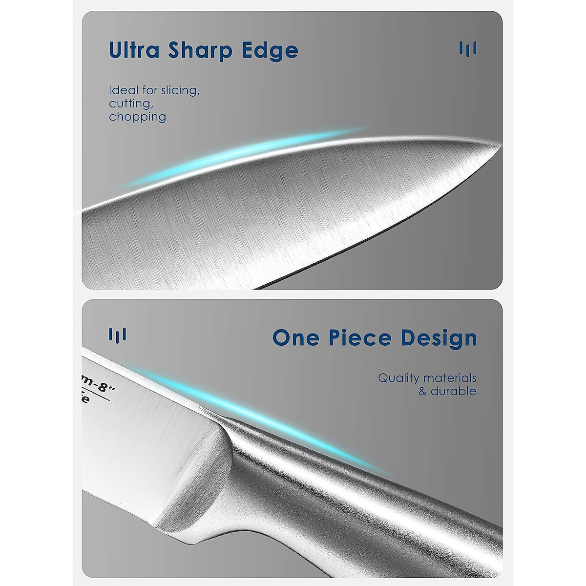 Aiheal 17PCS Stainless Steel Knife Set with Clear Knife Block, No Rust and Super Sharp Kitchen Knife Set in One Piece Design with Knife Sharpener for Kitchen, Steak Knives Set