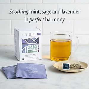 Rishi Tea Lavender Mint - Herbal Tea Bags, Caffeine Free, Lavender Mint Tea, USDA Certified Organic, Certified Kosher, Lavender Tea Bags, Organic Herbal Tea, w/Peppermint & Sage - 15 Sachets